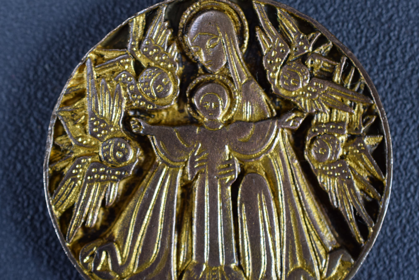 Fernand PY Mary and Jesus Child Bronze Crib Cradle Medal Medallion ...