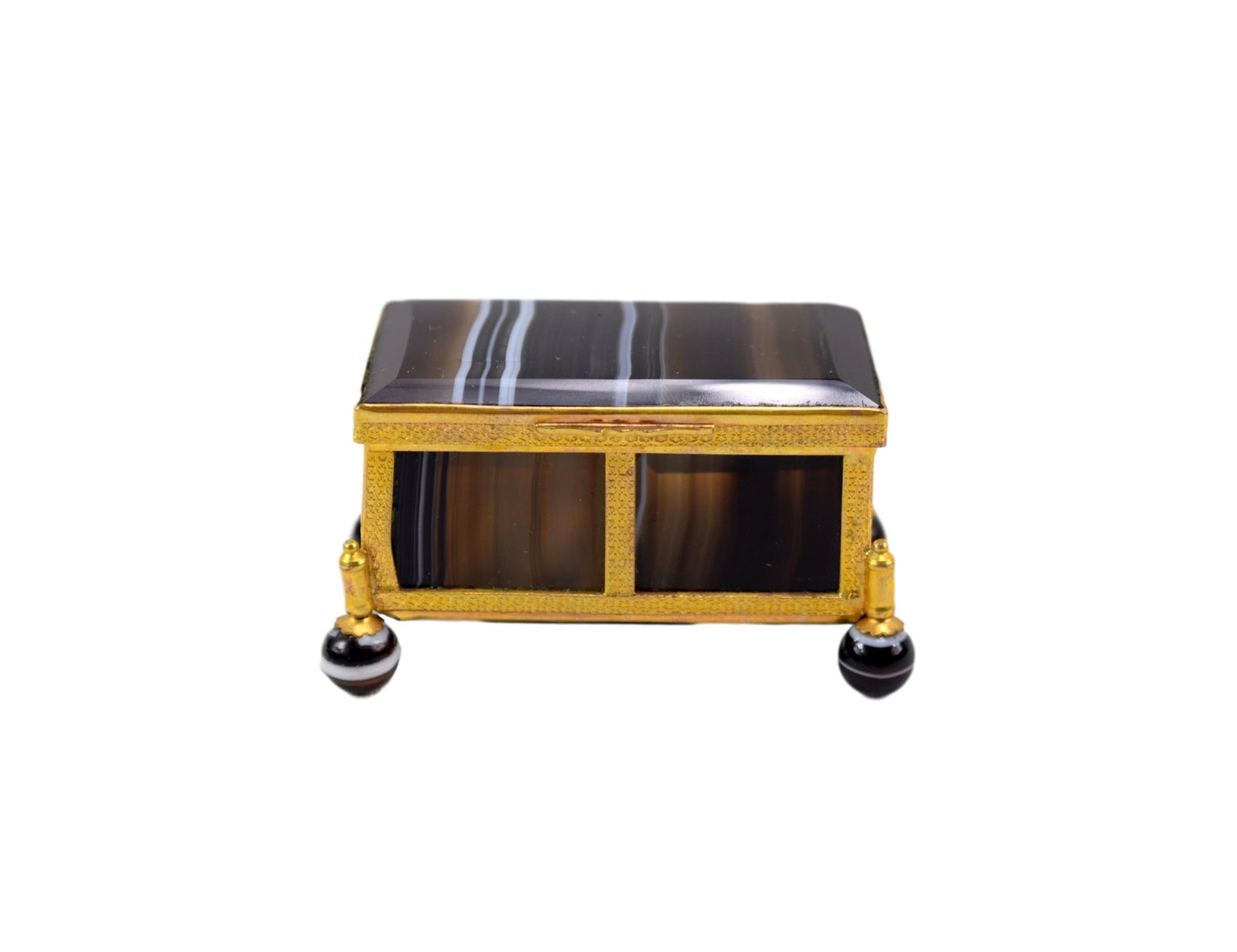 Antique French Brown Banded Agate Panel Gilded Brass Hinged Box ...