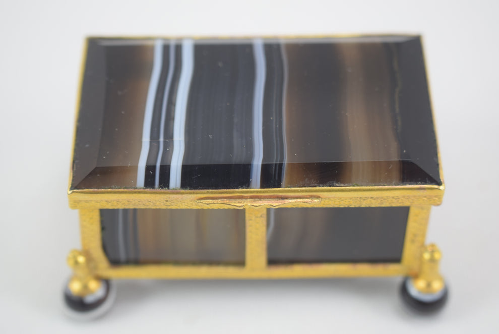 Antique French Brown Banded Agate Panel Gilded Brass Hinged Box ...