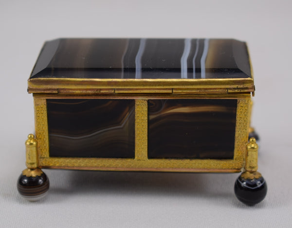 Antique French Brown Banded Agate Panel Gilded Brass Hinged Box ...