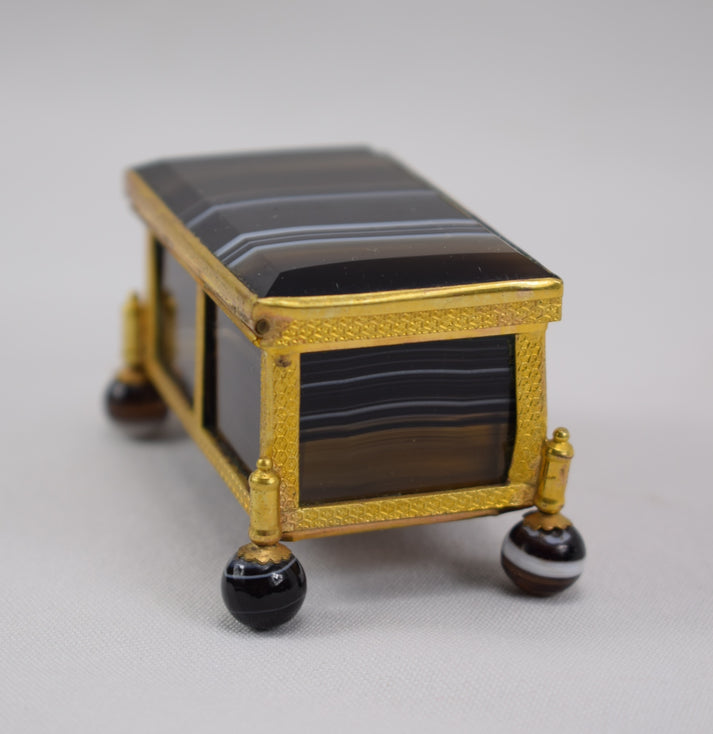 Antique French Brown Banded Agate Panel Gilded Brass Hinged Box ...