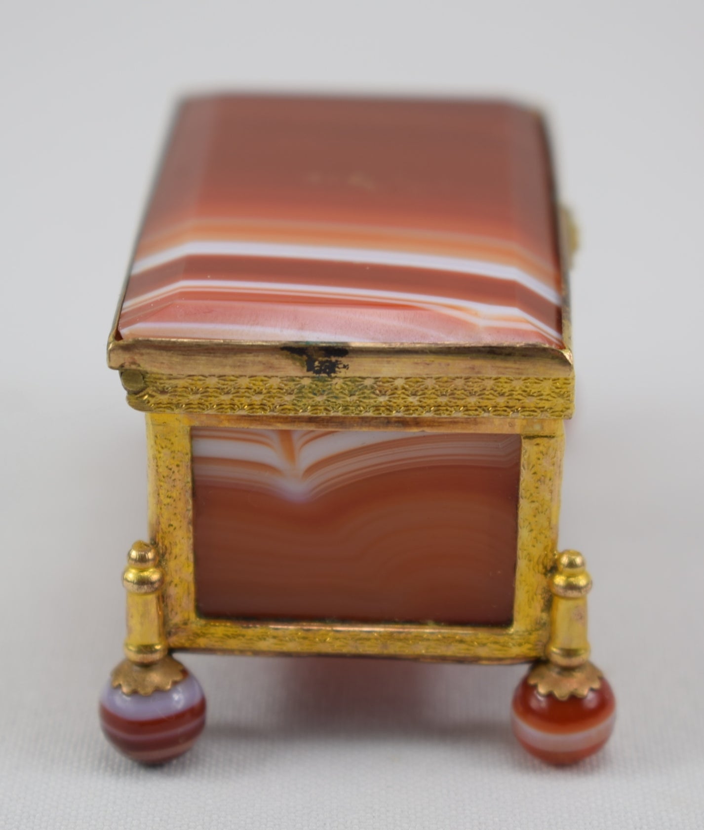 Antique French Orange Banded Agate Panel Gilded Brass Hinged Box ...