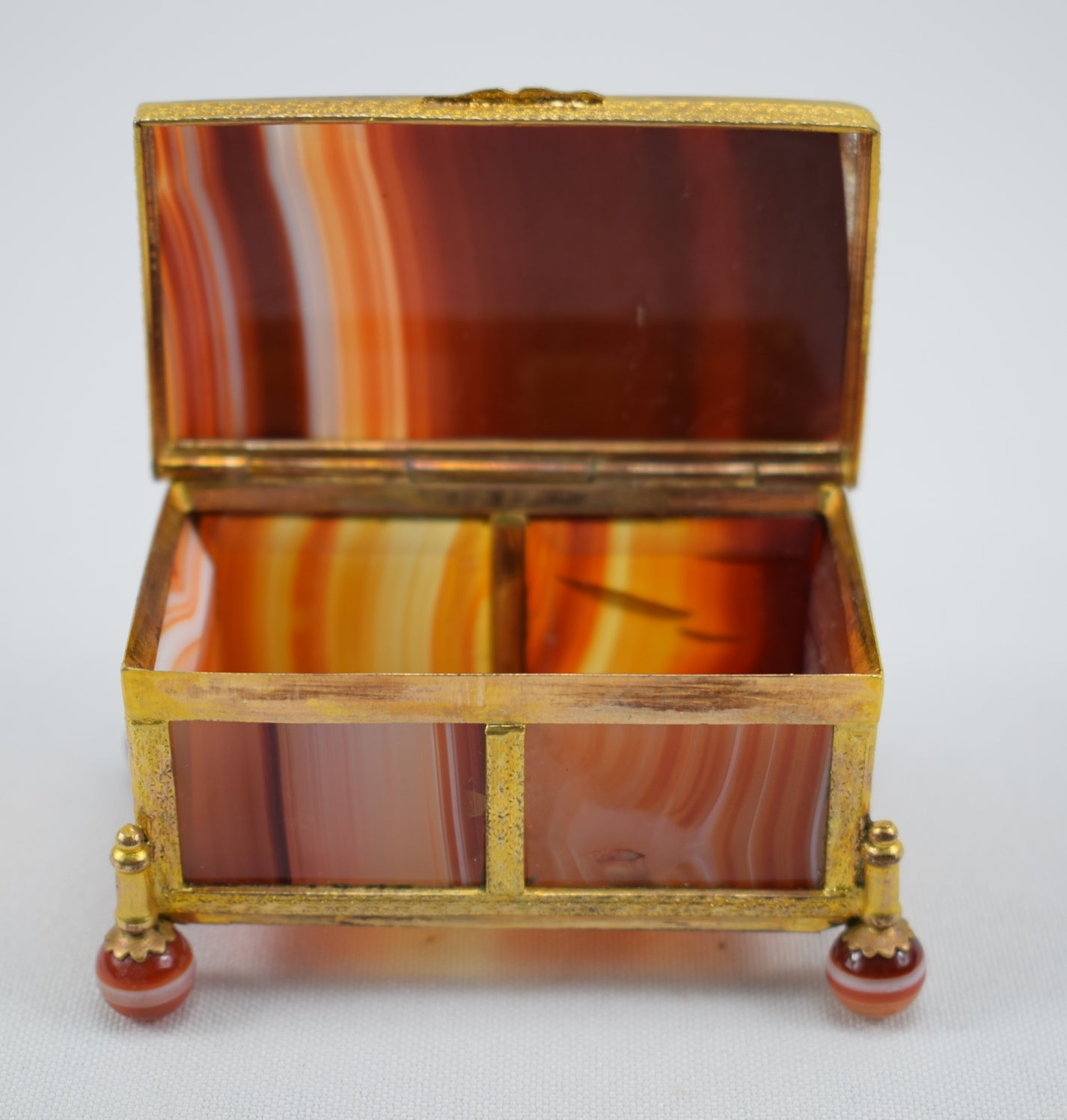 Antique French Orange Banded Agate Panel Gilded Brass Hinged Box ...