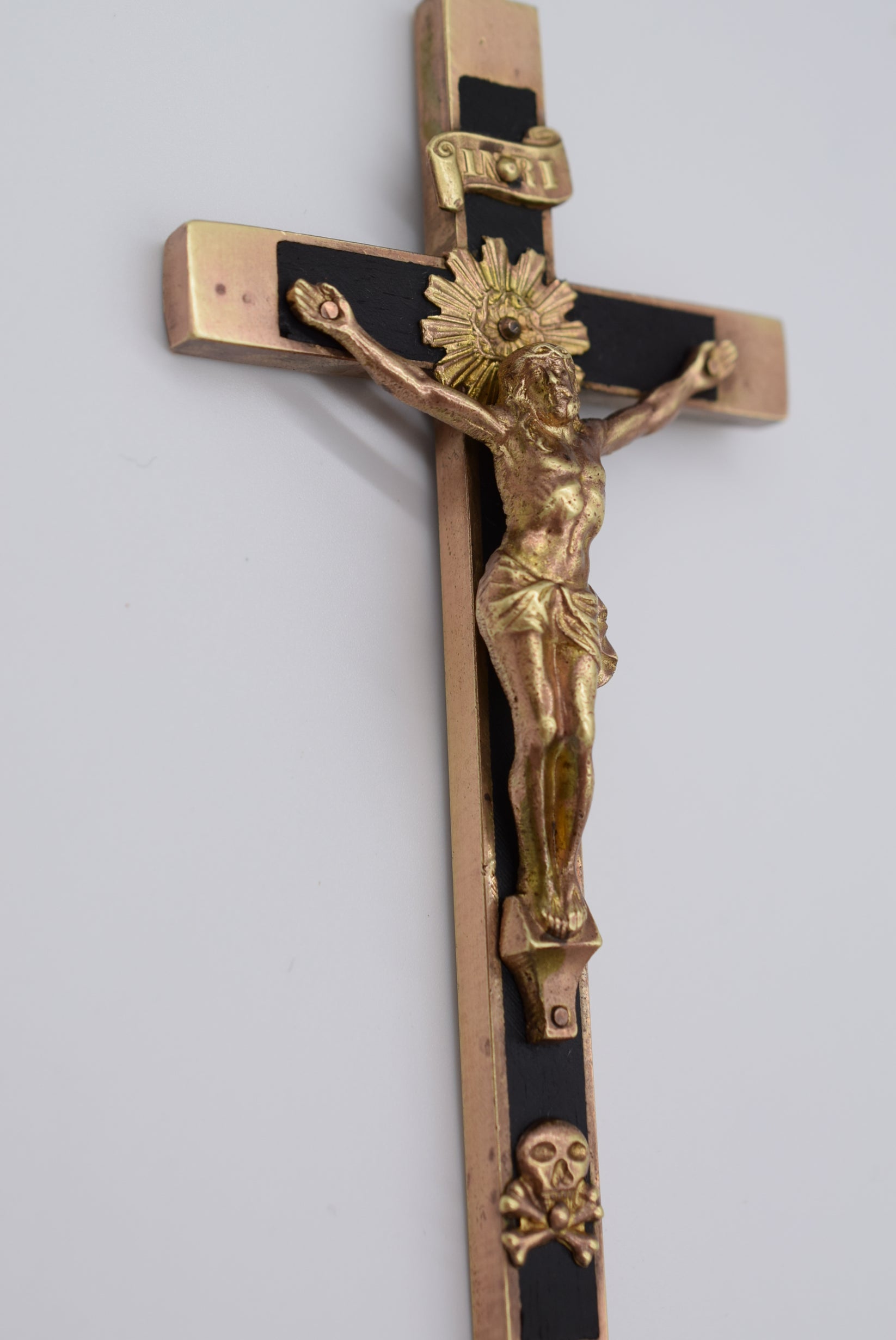 French Brass Ebony Inlay Nun's Pectoral Wall Cross Crucifix Skull ...
