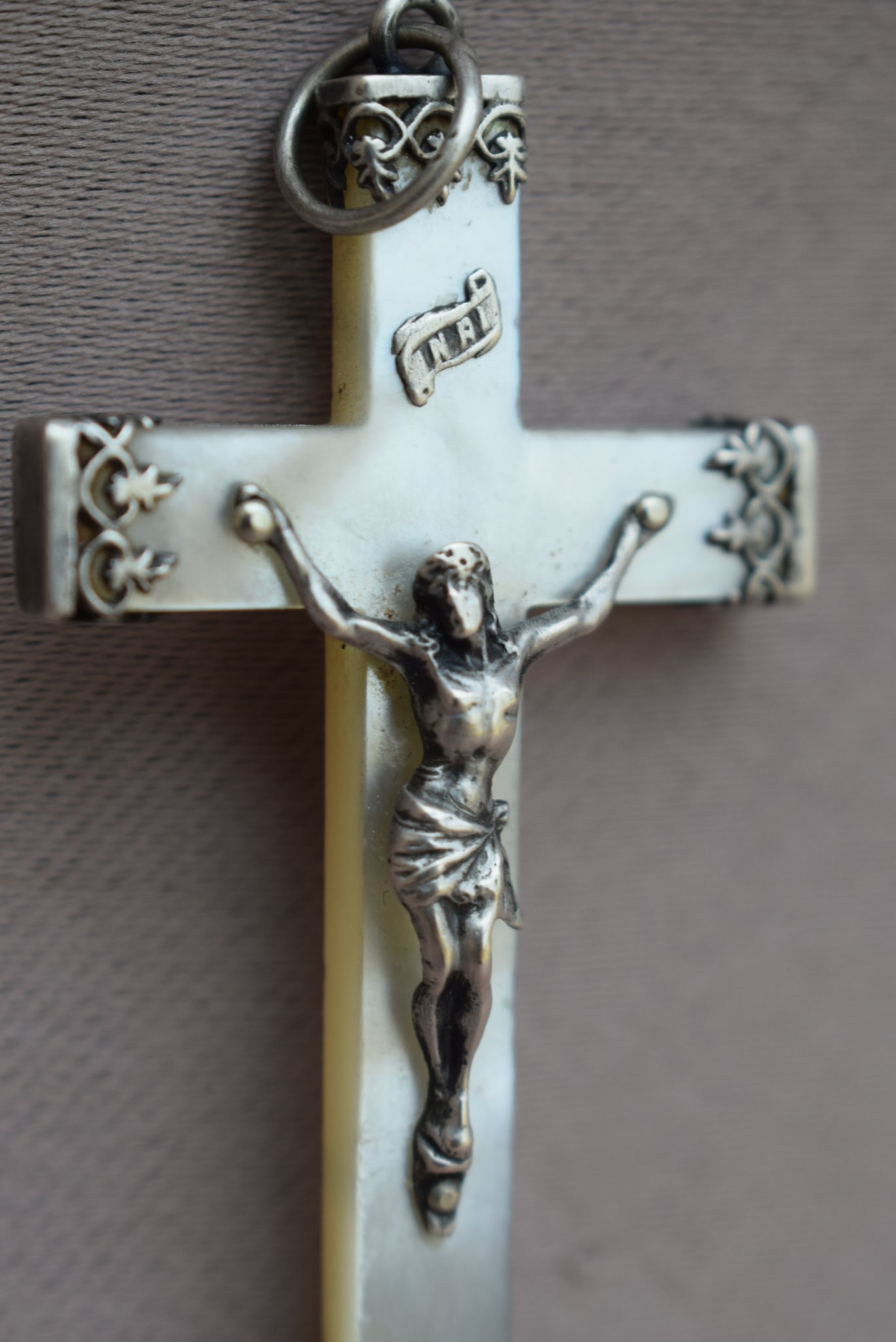 Mother of Pearl & Silver Cross Pendant - French Religious MOP Medal ...