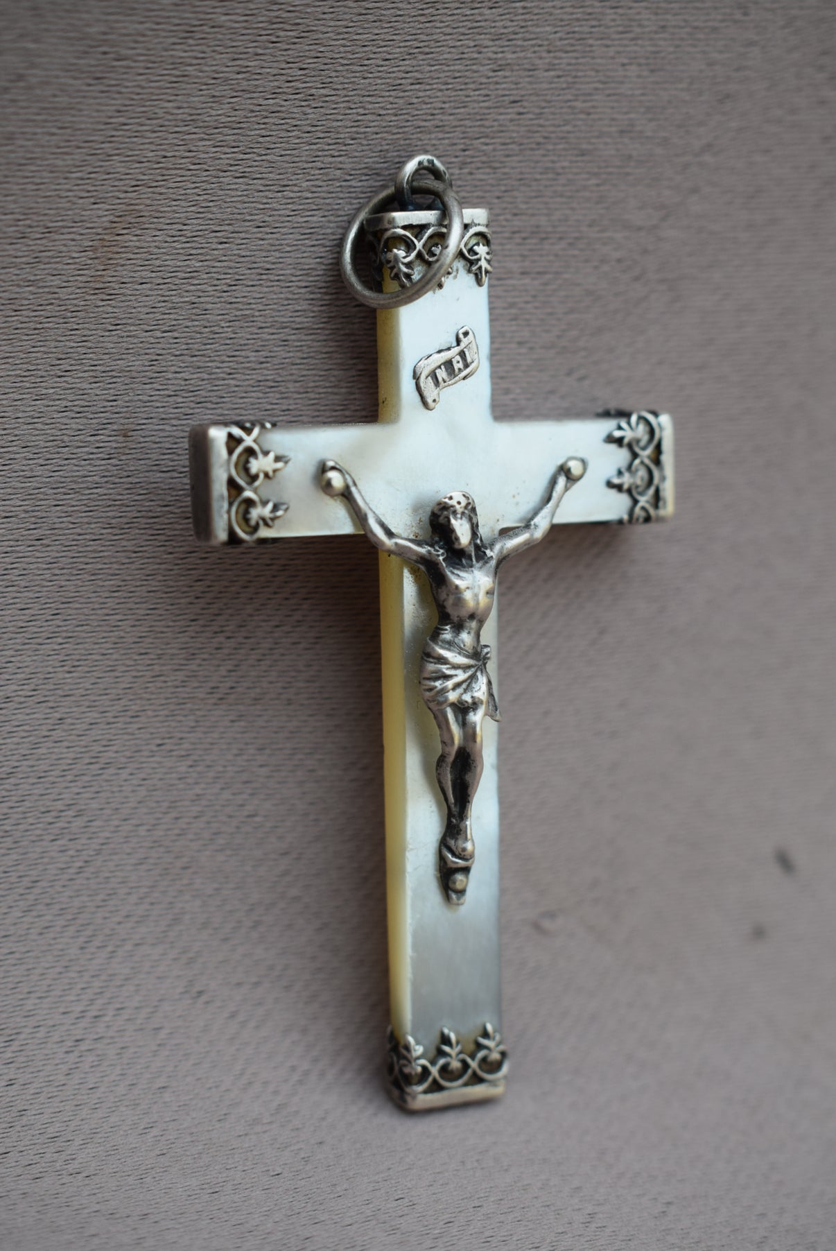 Mother of Pearl & Silver Cross Pendant - French Religious MOP Medal ...